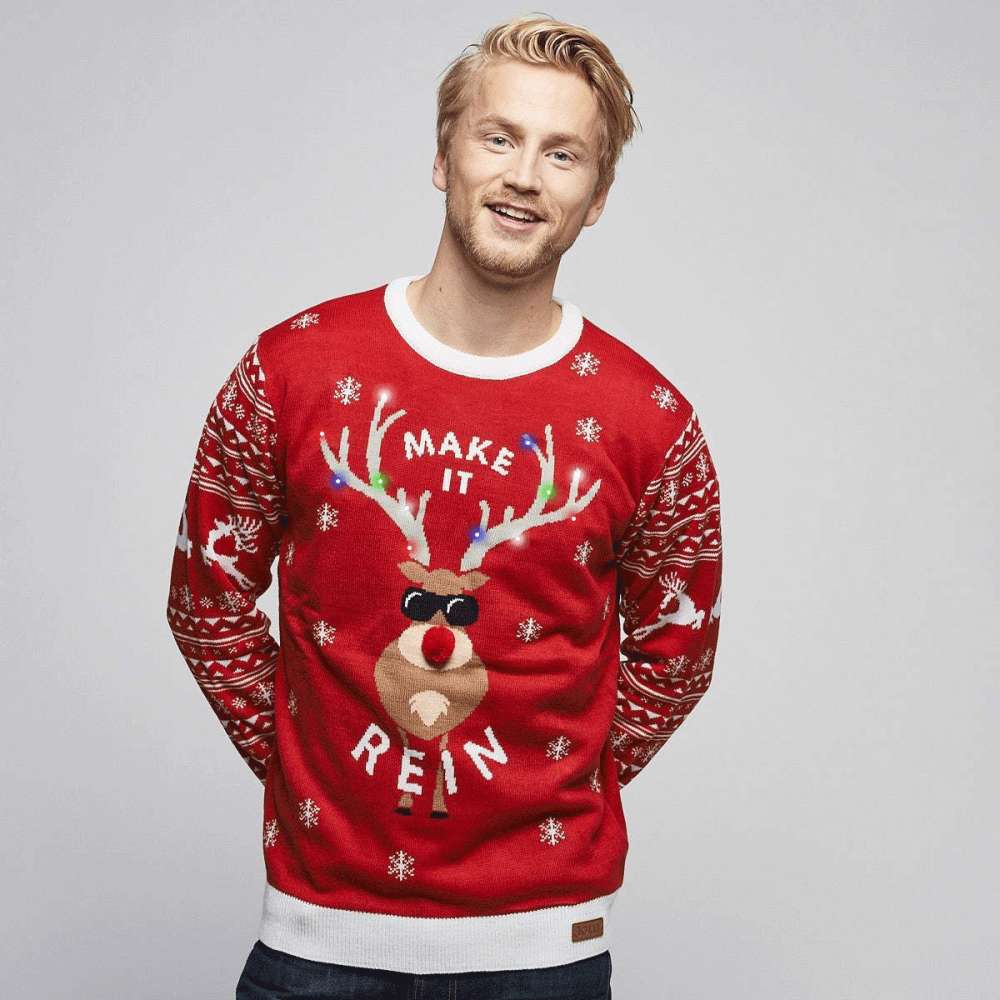 Julegenser Unisex Make It Rein R d M Blinkende LE julegenser-unisex-make-it-rein-r-d-m-blinkende-le